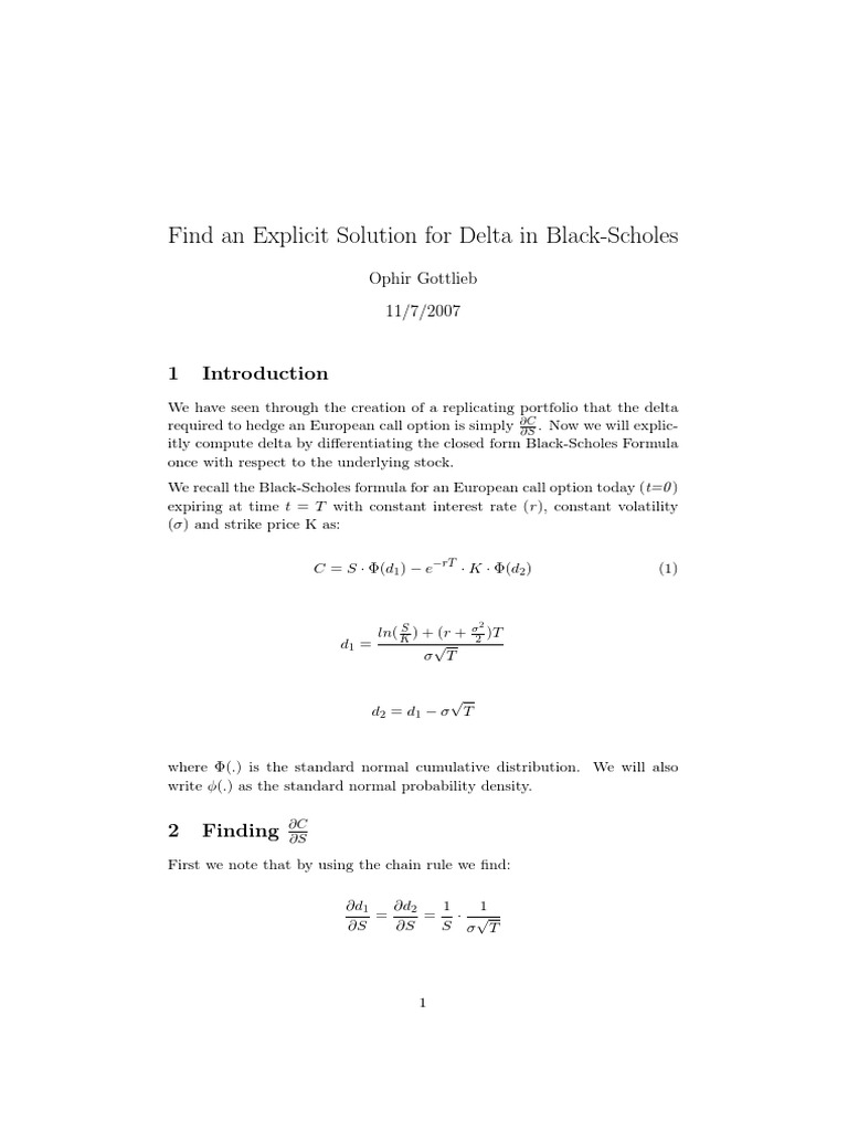 Delta Calculation in Black-Scholes | PDF | Black–Scholes Model | Greeks ...