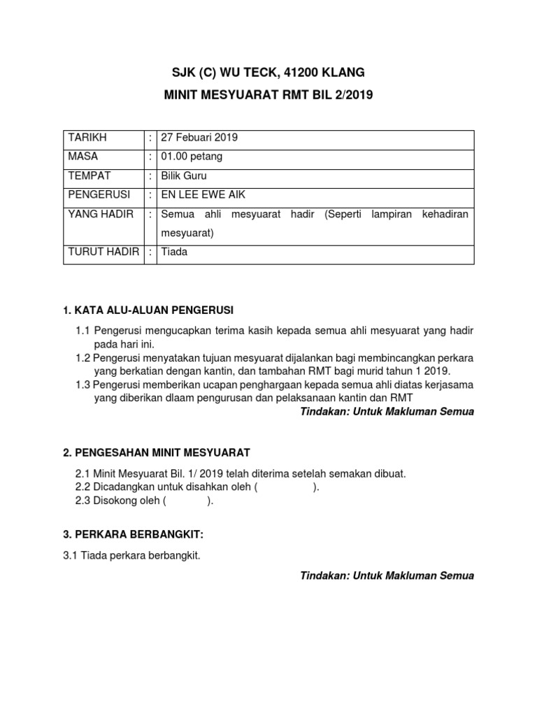 Minit Mesyuarat RMT Bil 2 | PDF