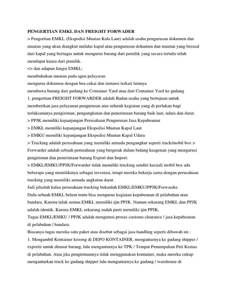 Pengertian Emkl Dan Freight Forwader | PDF | Teknologi & Rekayasa