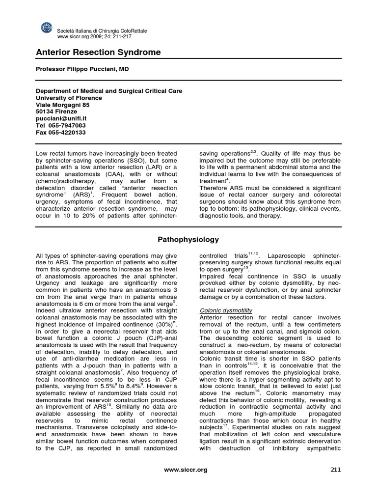 Lower Anterior Resection Syndrome | Rectum | Colorectal Cancer