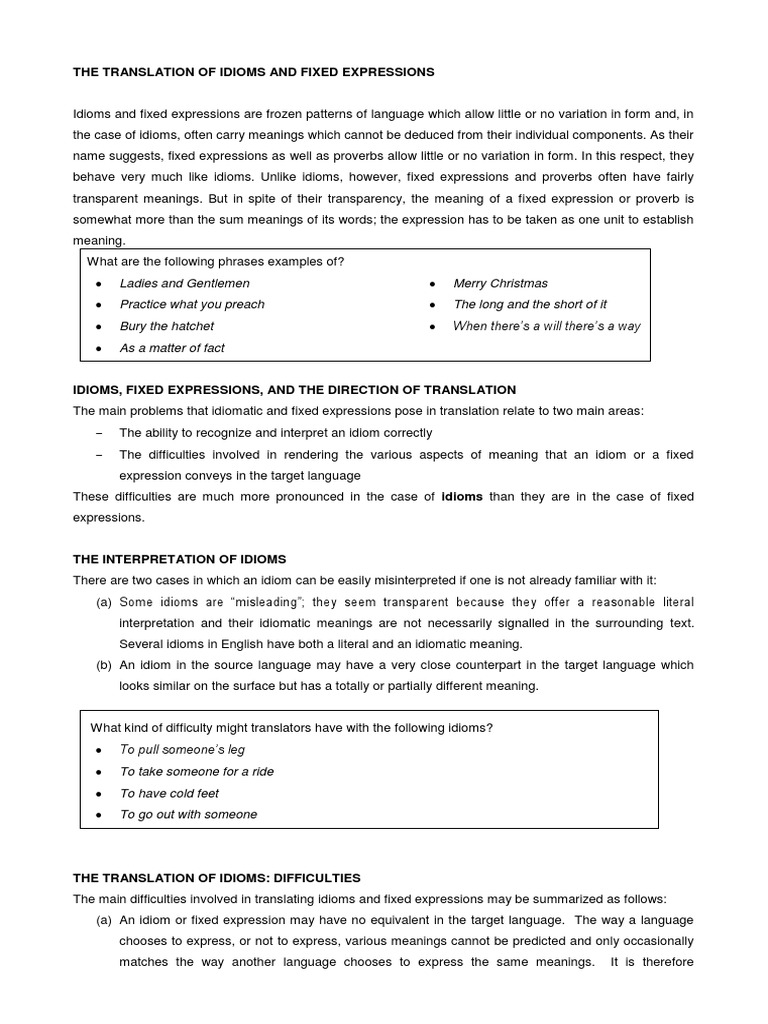 Idioms and Fixed Expressions | PDF | Idiom | Semantics