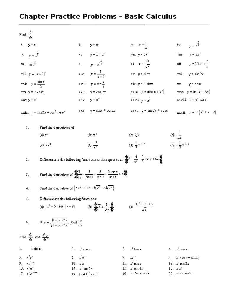 Chapter Practice Problems Basic Calculus Dy Dx Y X Y X Y X Y X Y X Y X X Y X Y X X Y X Y Y X