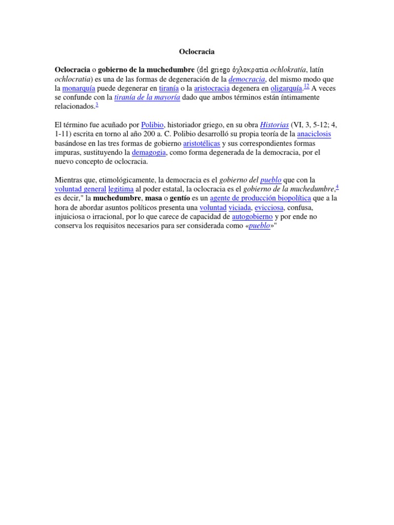 Oclocracia: Definición y Características | PDF | Teorías sociológicas ...