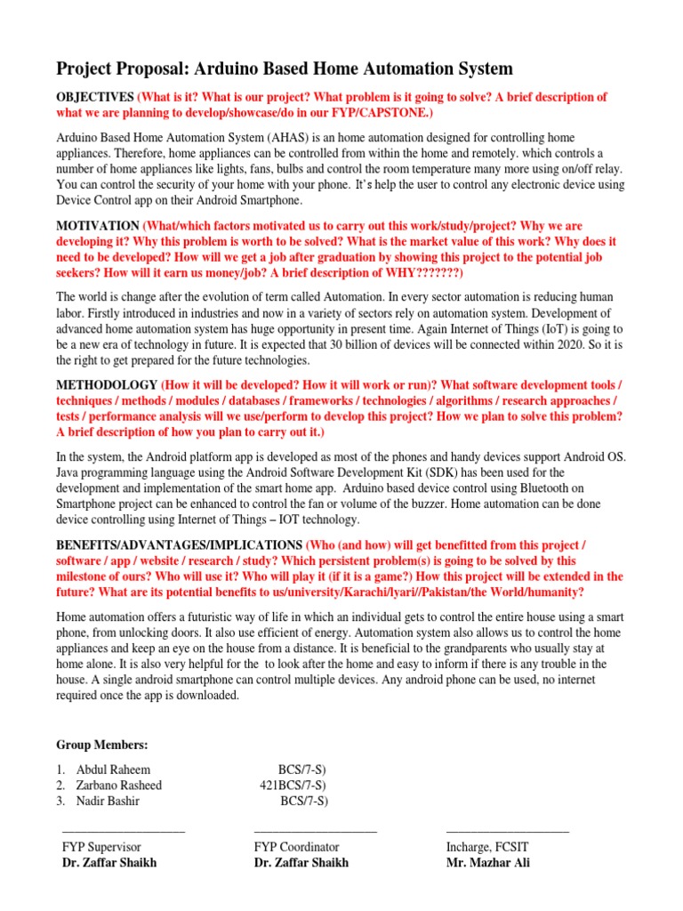 Project Proposal: Arduino Based Home Automation System: Objectives | PDF | Automation | Internet ...