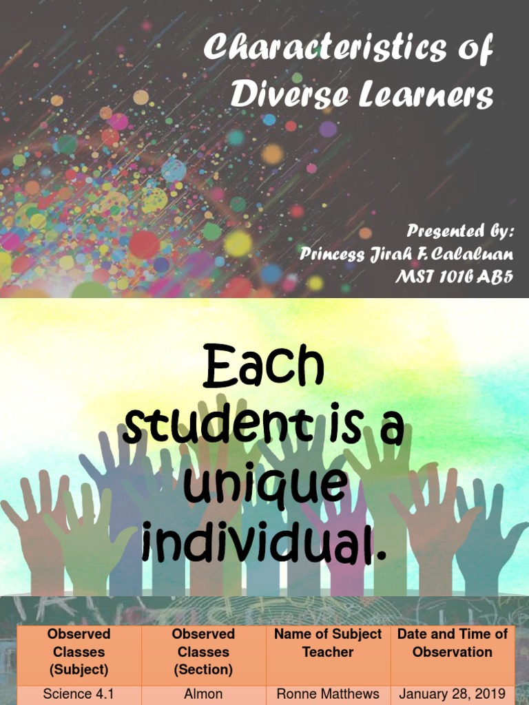 Characteristics of Diverse Learners: Presented By: Princess Jirah F ...