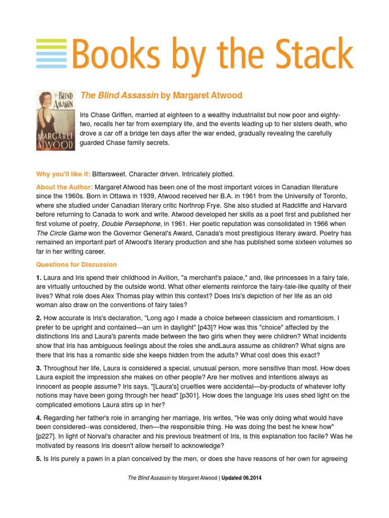 The Blind Assassin by Margaret Atwood: Why You'll Like It: About The ...