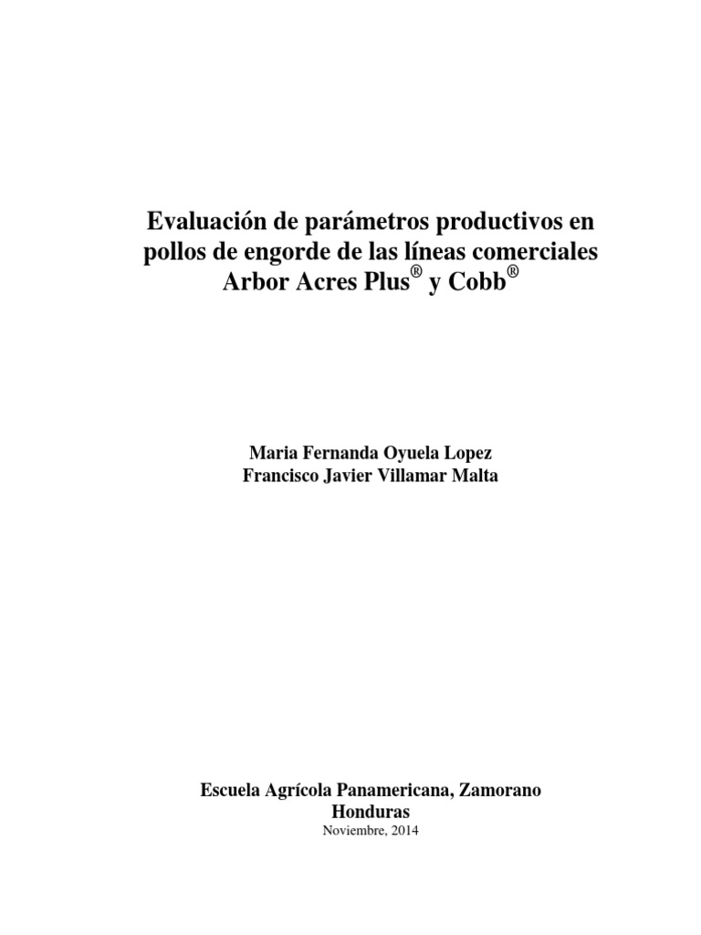 Evaluación de Parámetros Productivos en Pollos de Engorde de Las Líneas ...