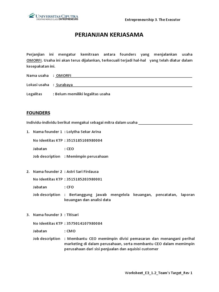 Worksheet - E3 - 1.2 - Perjanjian Kerjasama - Rev 0 | PDF