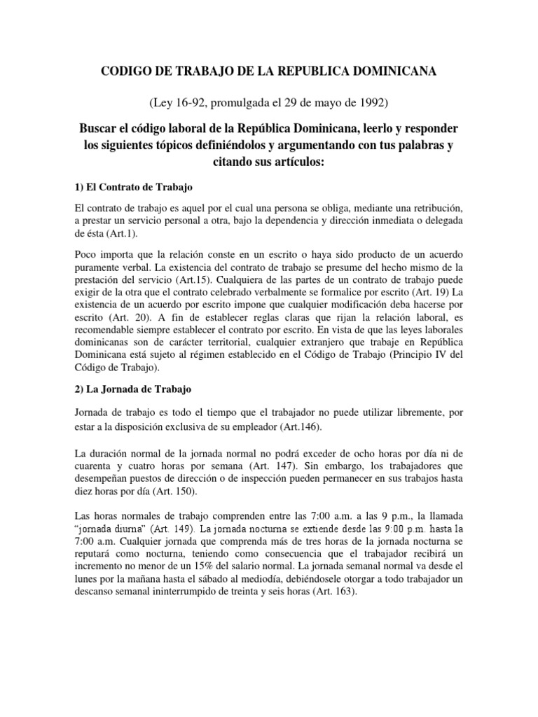 El Código Laboral de La República Dominicana | PDF | Salario | Derecho ...