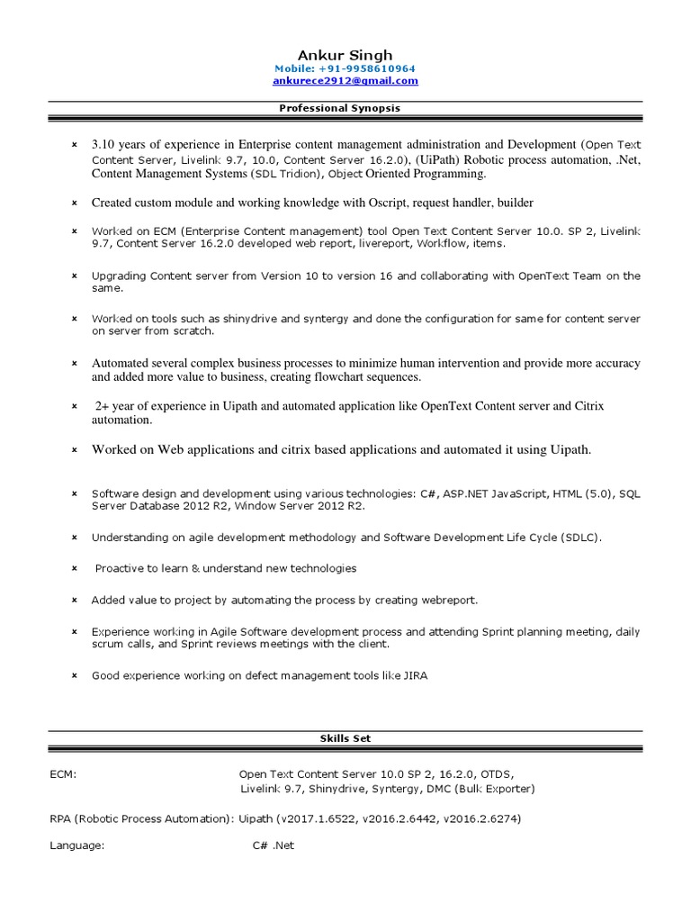 Resume Opentext | PDF | Web Application | Automation