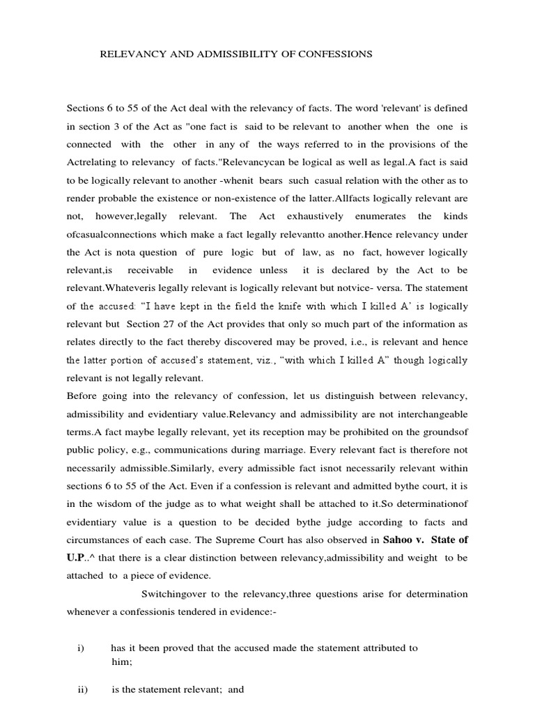 Relevancy and Admissibility of Confessions | PDF | Confession (Law ...