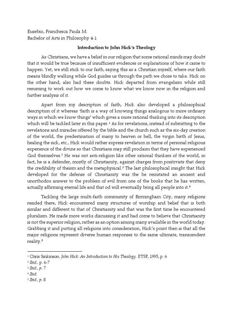 Philosophy of Religion - John Hick | PDF | Faith | Revelation