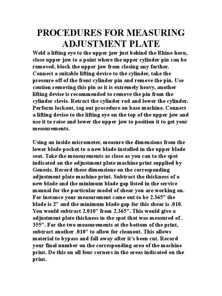 Adjustment Plate Measuring Procedures | PDF