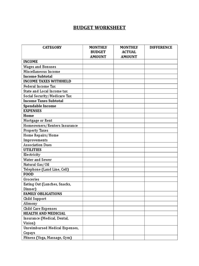 Budget Worksheet | PDF | Income Tax In The United States | Taxes