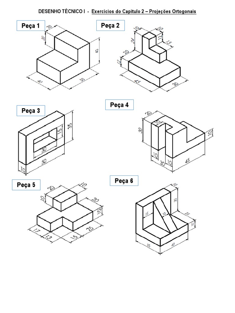 Desenho Técnico I - Exercícios Capítulo 2 Projeções | PDF