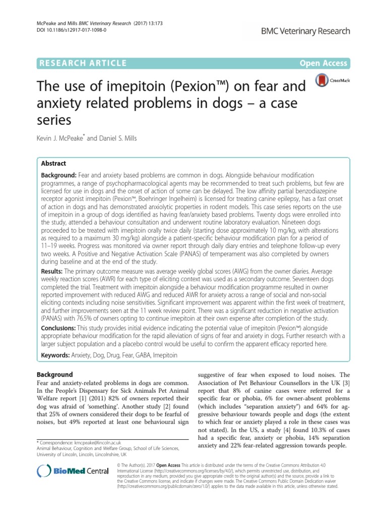 The Use of Imepitoin (Pexion ™) On Fear and Anxiety Related Problems in ...