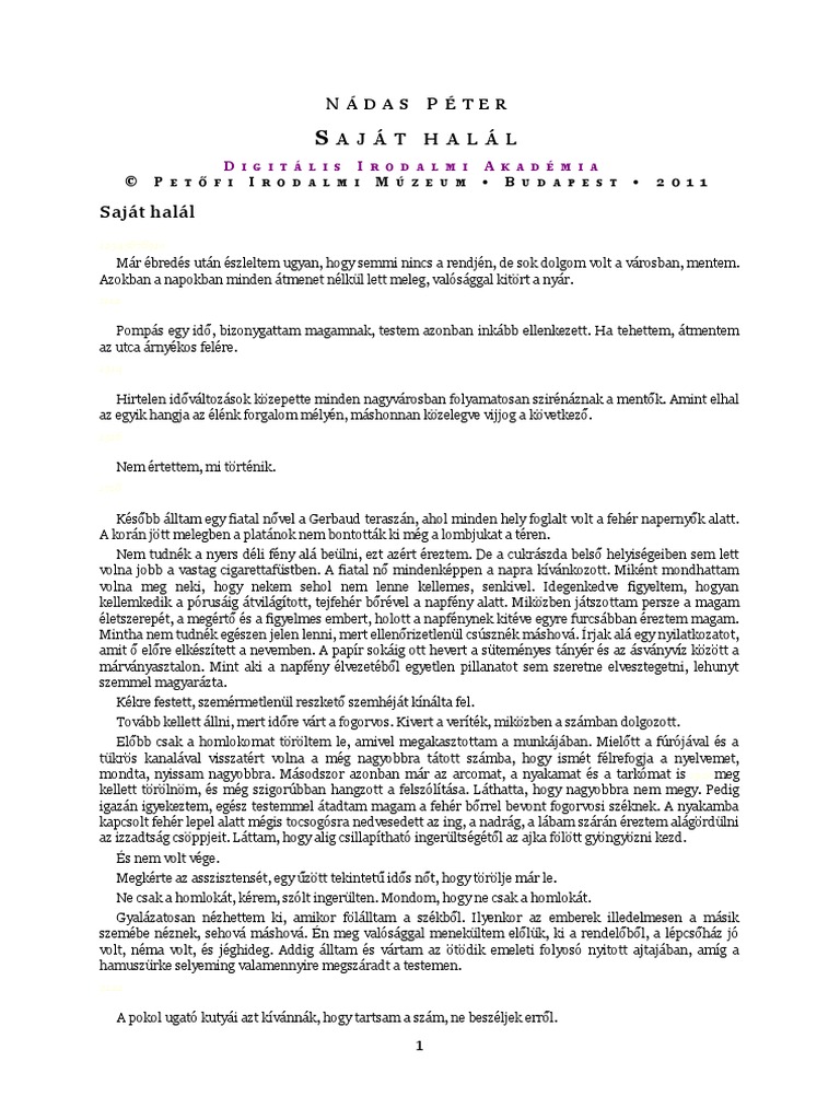 Nádas Péter Saját Halál | PDF