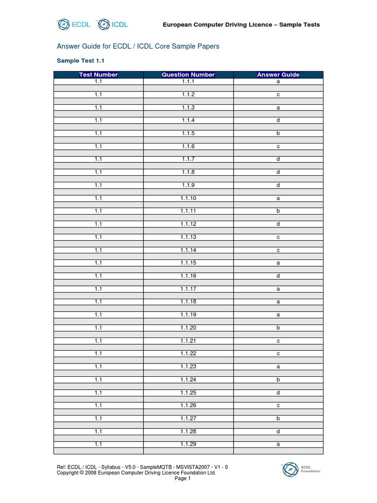 ECDL ICDL - Syllabus - V5.0 - SampleMQTB - MSVISTA2007 - V1 - 0 Answer ...