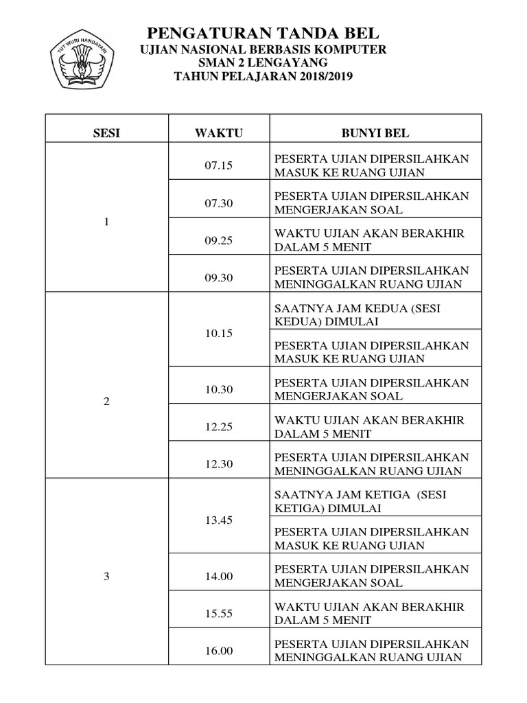 Pengaturan Tanda Bel Unbk Bel Ujian | PDF