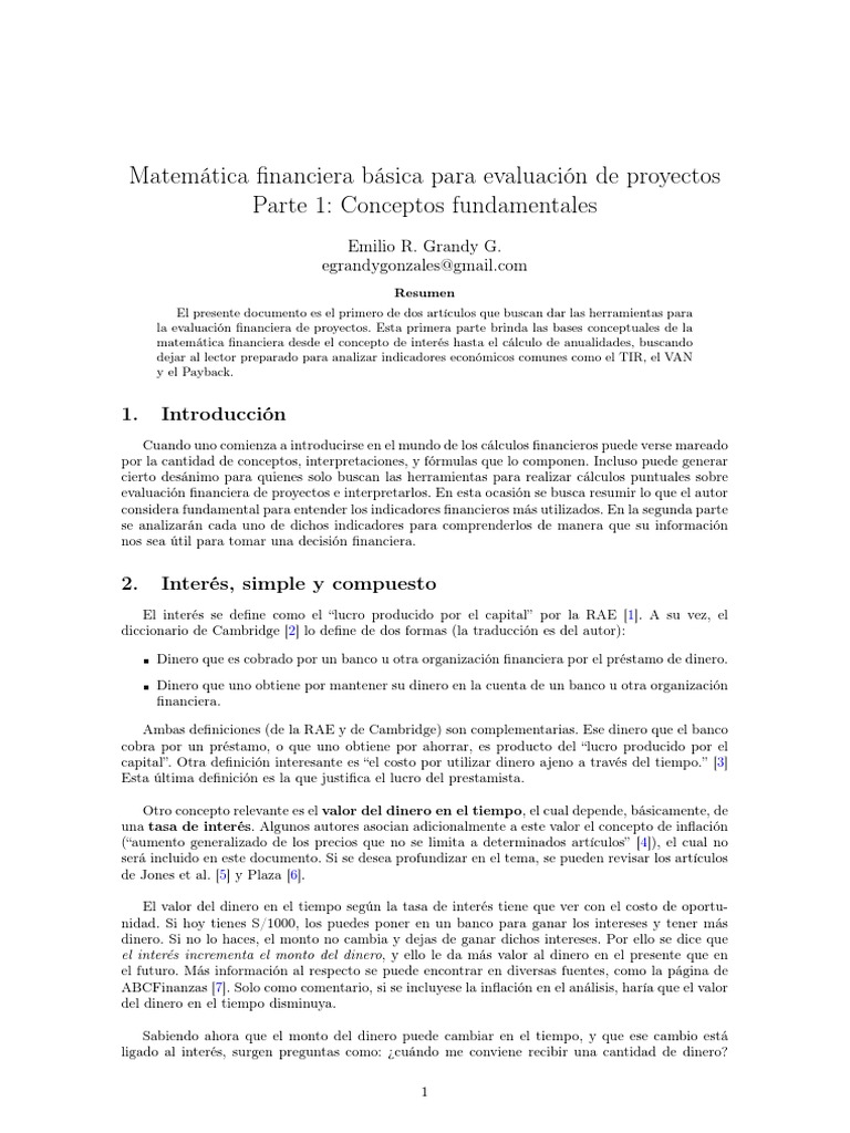 MateFi Básica 1 - Conceptos Fundamentales Rv1 | PDF | Interés | Valor presente neto