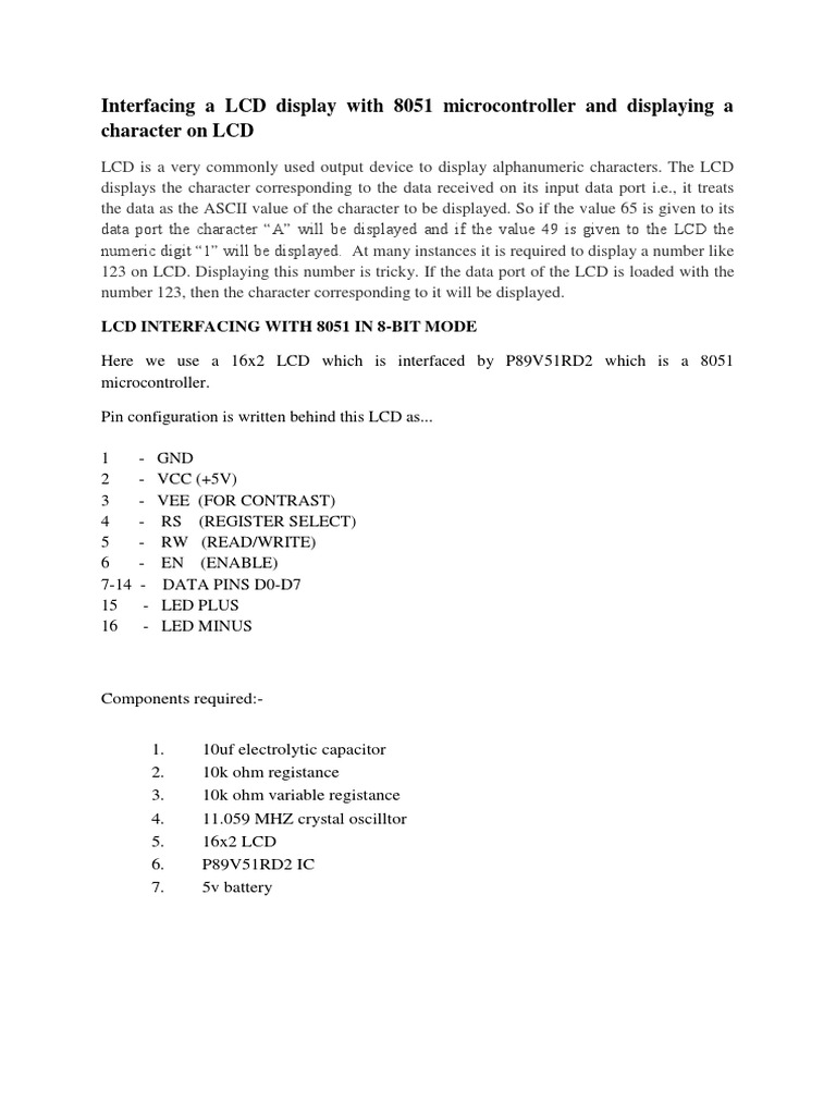 Interfacing A LCD Display With 8051 | PDF | Liquid Crystal Display | Microcontroller