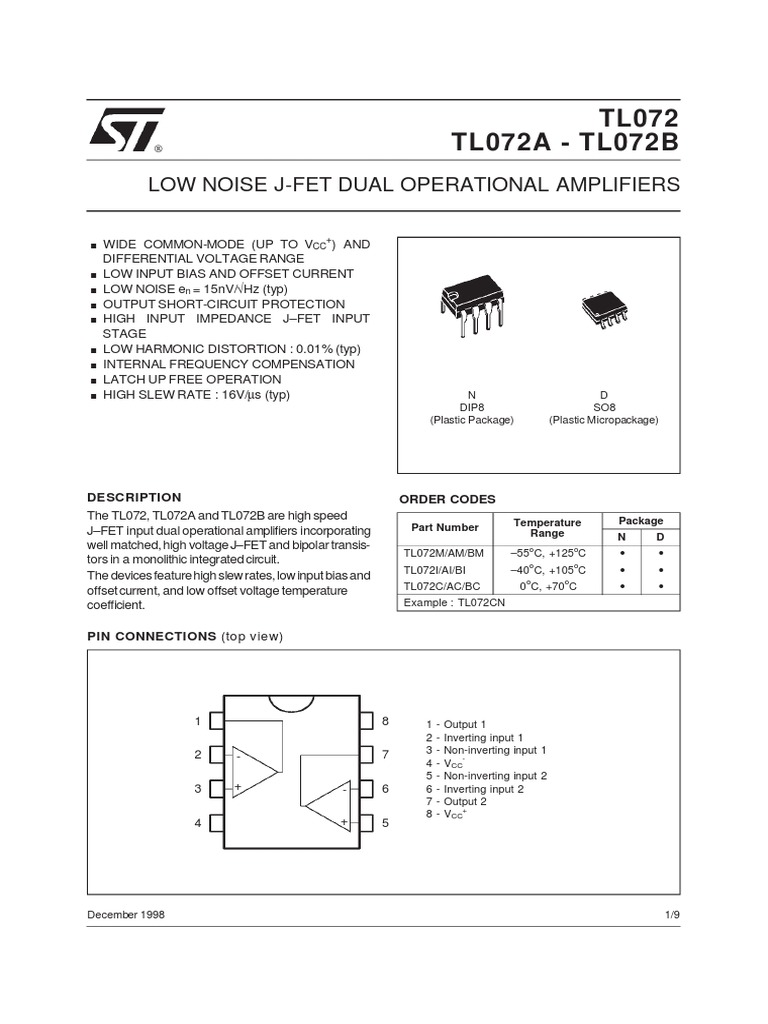 TL 072 PDF | PDF | Operational Amplifier | Amplifier