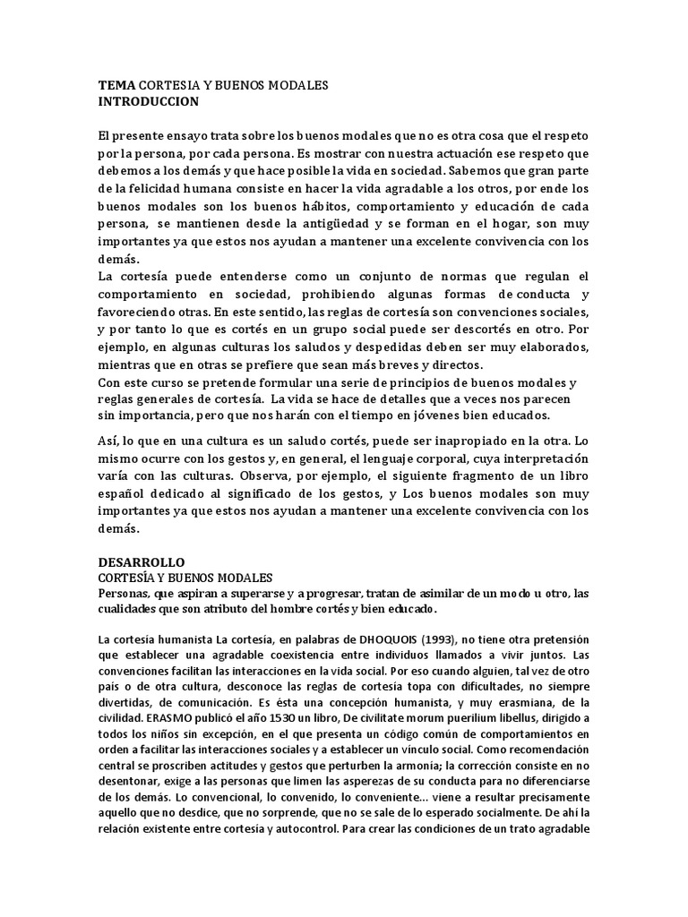 Importancia de la Cortesía y Modales | PDF | Comportamiento | Sociedad