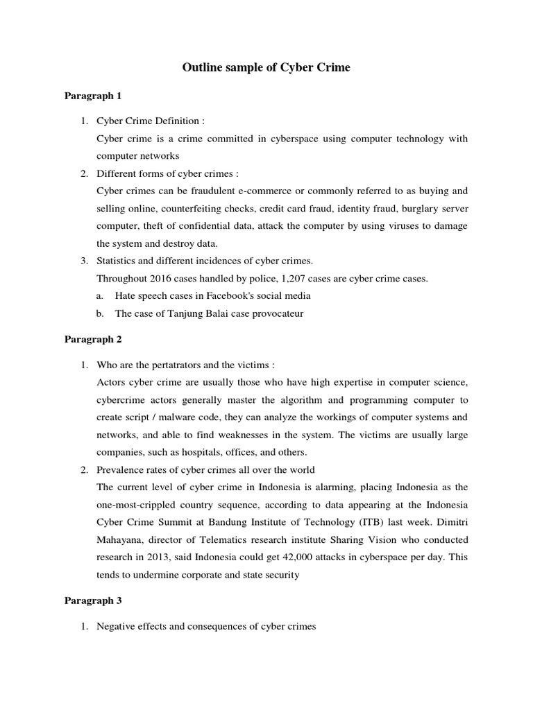 Outline Sample of Cyber Crime: Paragraph 1 | PDF | Cybercrime ...