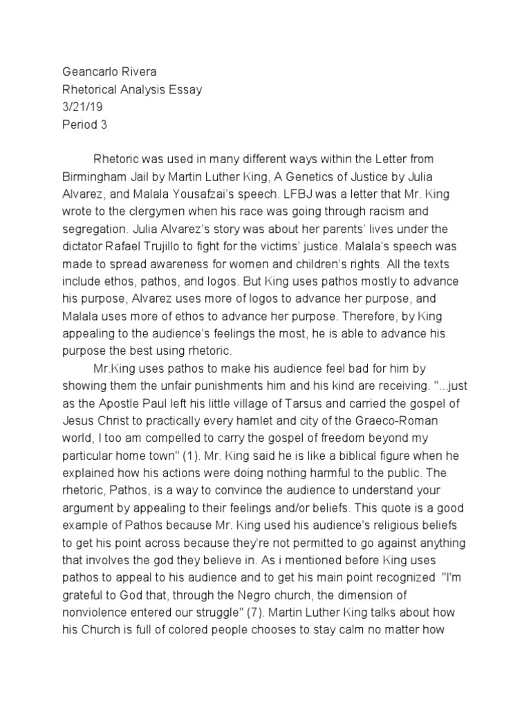 Rhetorical Analysis Essay | PDF | Rhetoric | Logos