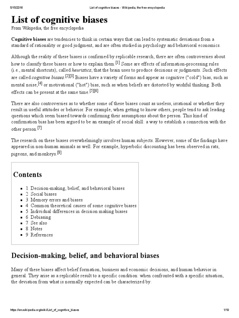 List of Cognitive Biases - Wikipedia, The Free Encyclopedia | PDF ...