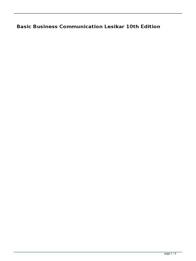 Basic Business Communication Lesikar 10th Edition | PDF | Books | Nature