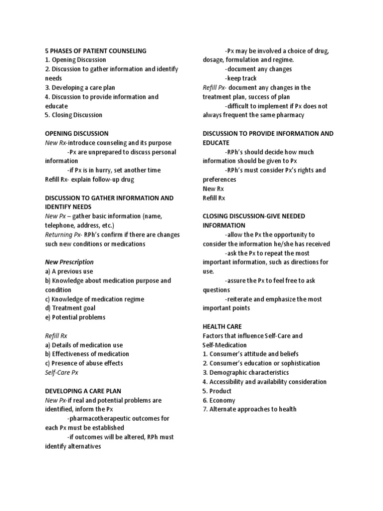 Refill PX: 5 Phases of Patient Counseling | PDF | Pharmacy | Patient