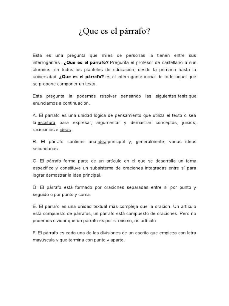 ¿Qué es un párrafo? Definición y estructura | PDF | Oración ...