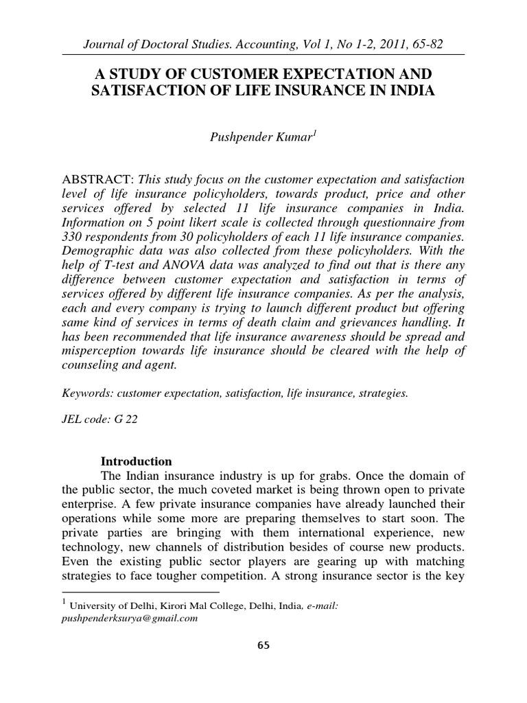 A Study of Customer Expectation and Satisfaction of Life Insurance in ...