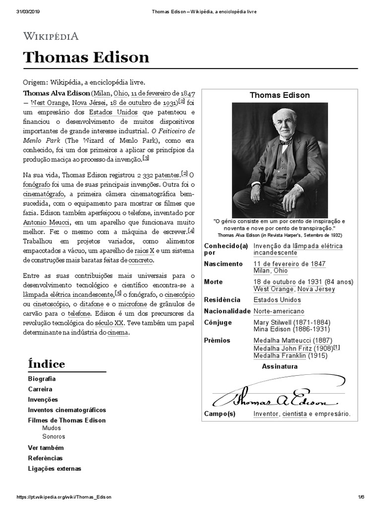 Thomas Edison - Breve História. | PDF | Thomas Edison | Natureza