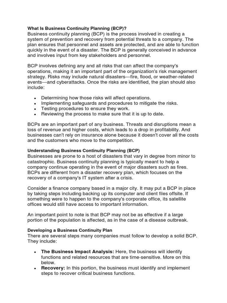 What Is Business Continuity Planning | PDF | Business Continuity | Risk ...