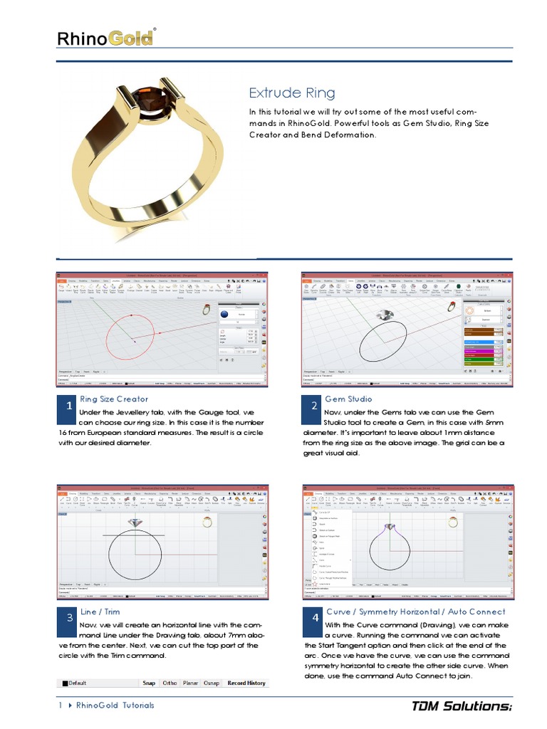 RhinoGold 4.0 - Level 1 - Tutorial 009 - Extrude Ring | PDF | Space | Geometry