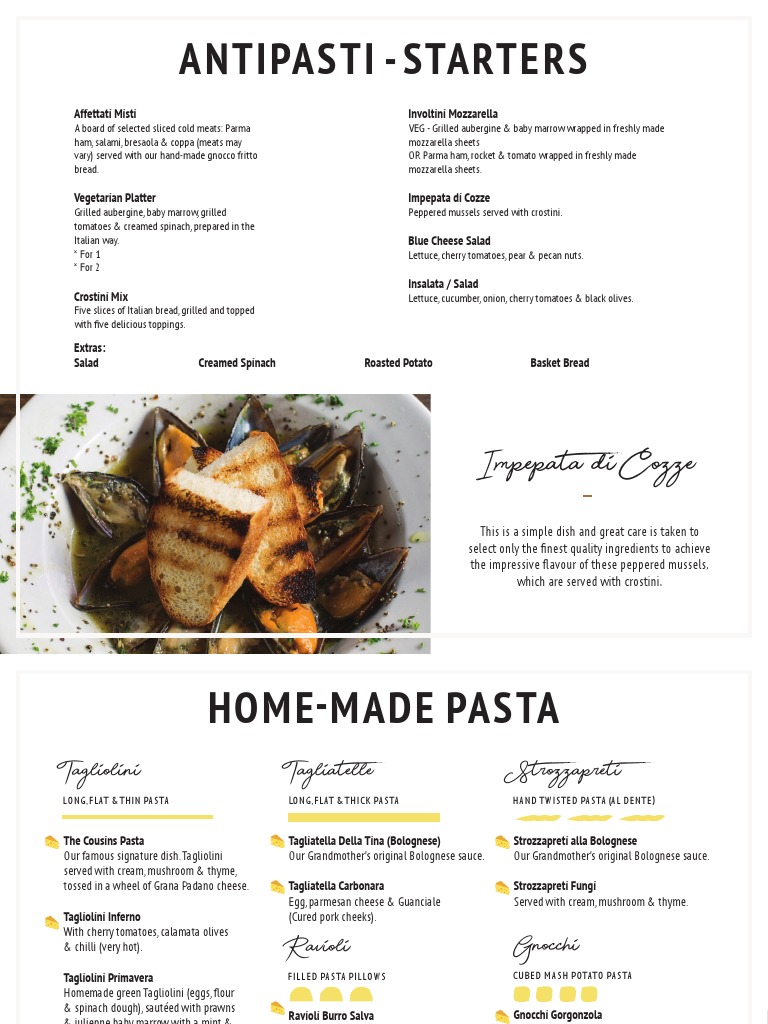 The Cousins Menu Food Nov 2018website | PDF | Pasta | Drink