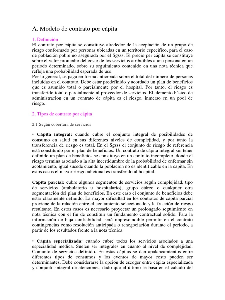 Modelo de Contrato Por Capita | PDF | Hospital | Presupuesto