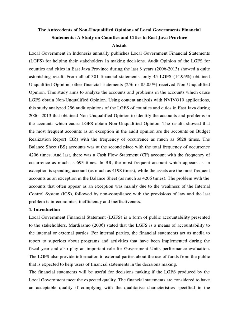 Local Governments Financial Statements Audit Opinions | PDF | Auditor's ...