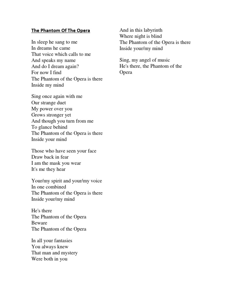 The Phantom of the Opera Musical Summary | PDF | The Phantom Of The ...