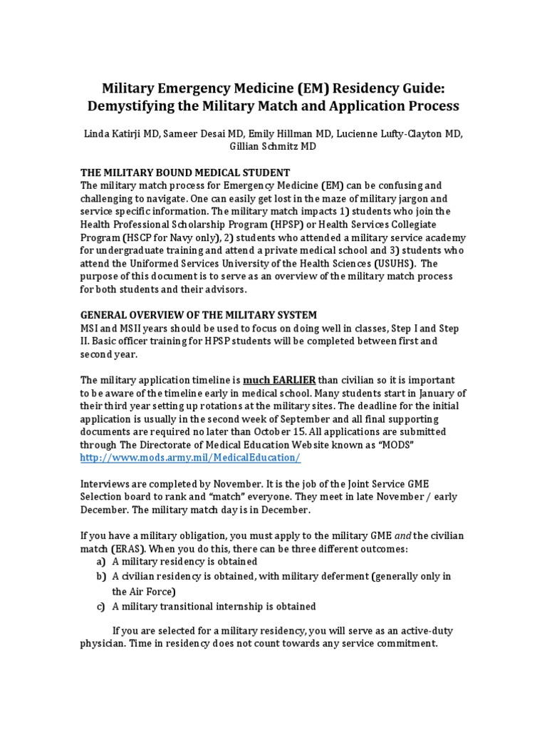 Military Emergency Medicine (EM) Residency Guide: Demystifying The ...