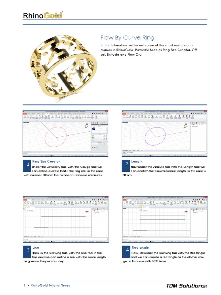 RhinoGold 4.0 - Level 1 - Tutorial 021P - Flow by Curve Ring | PDF | Rectangle | Geometric Shapes