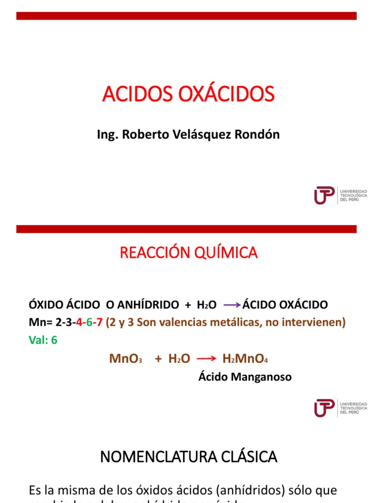 ÁCIDOS OXÁCIDOS | Ácido | Óxido