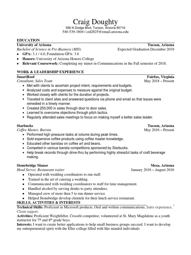Craigs Final Resume | PDF | Beverages | Business