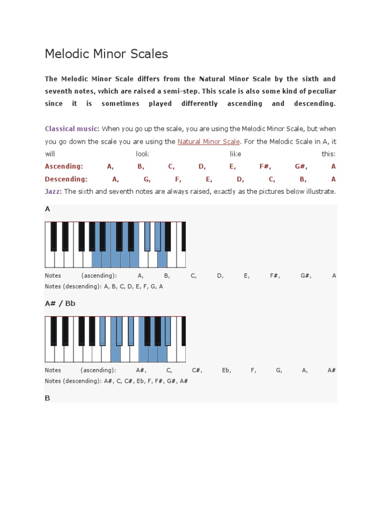 Melodic Minor Scales | Download Free PDF | Minor Scale | Music Theory