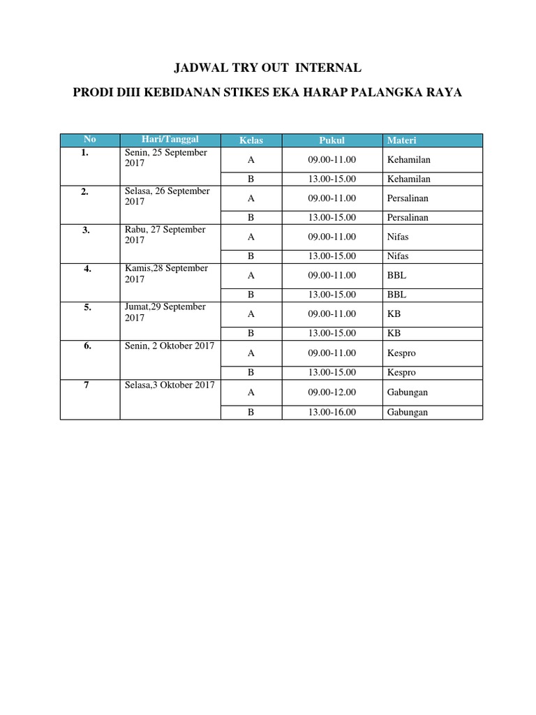 Jadwal Try Out Internal | PDF