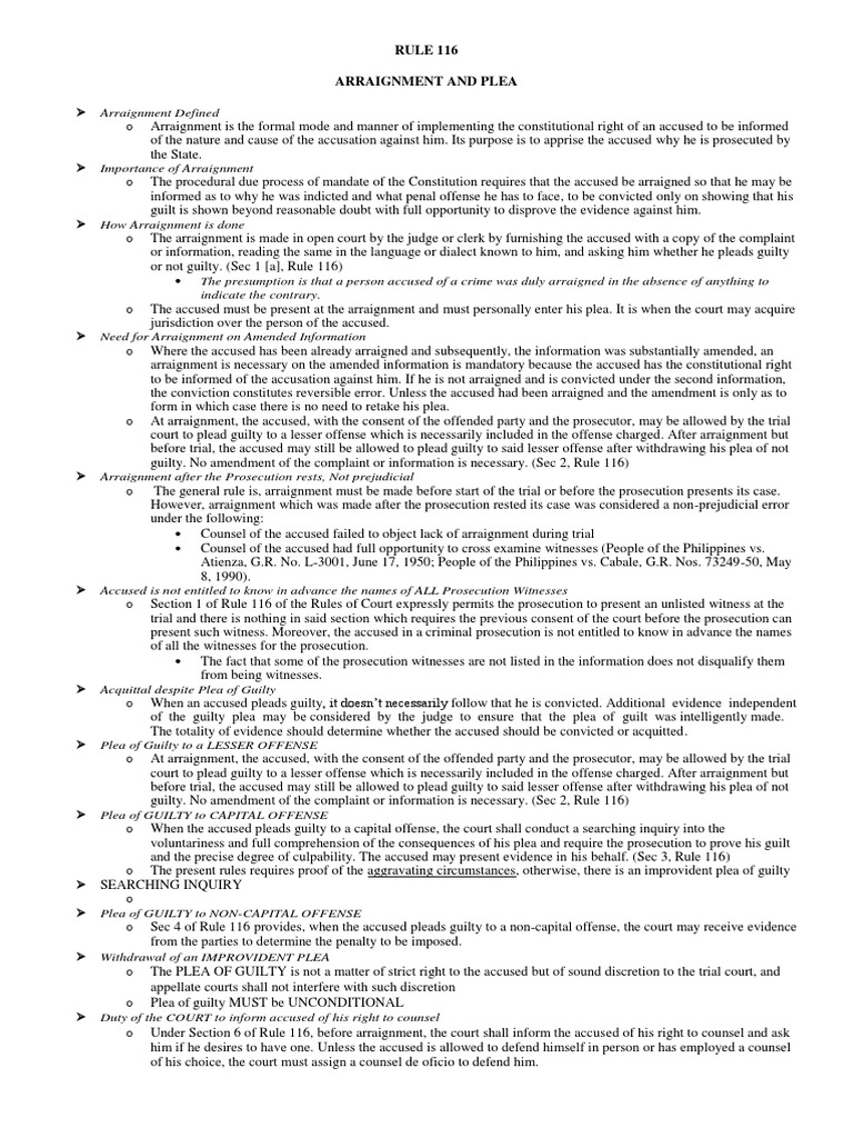 Crimpro Reviewer | PDF | Plea | Arraignment