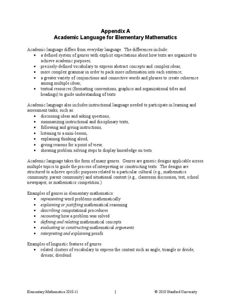 Academic Language For Ele Math | PDF | Teaching Mathematics | Sentence ...