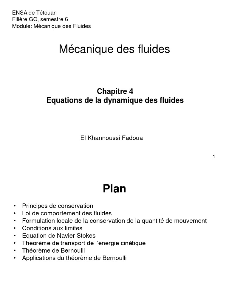 Équations de dynamique des fluides | PDF | Fluide | Élan
